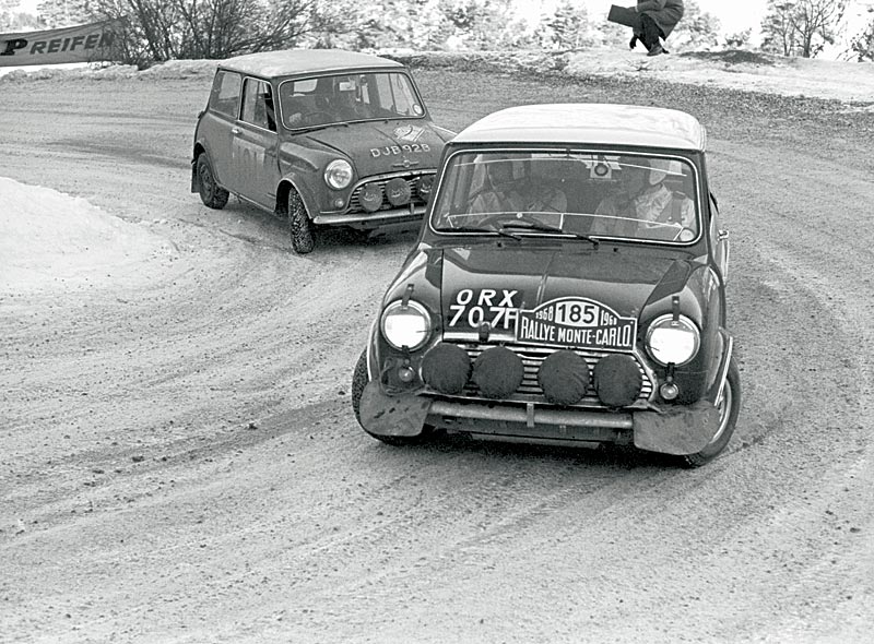 Foto: Fall/Wood auf Mini Cooper S, Rallye Monte Carlo 1968 (4. Platz ...